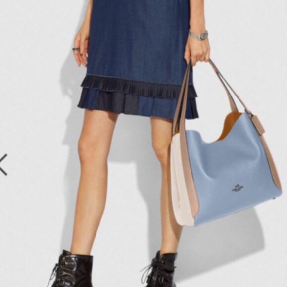 Coach | Bags | Coach Colorblock Hadley Hobo Dark Denim Blue Gray Tote Leather Bag Handbag New ...